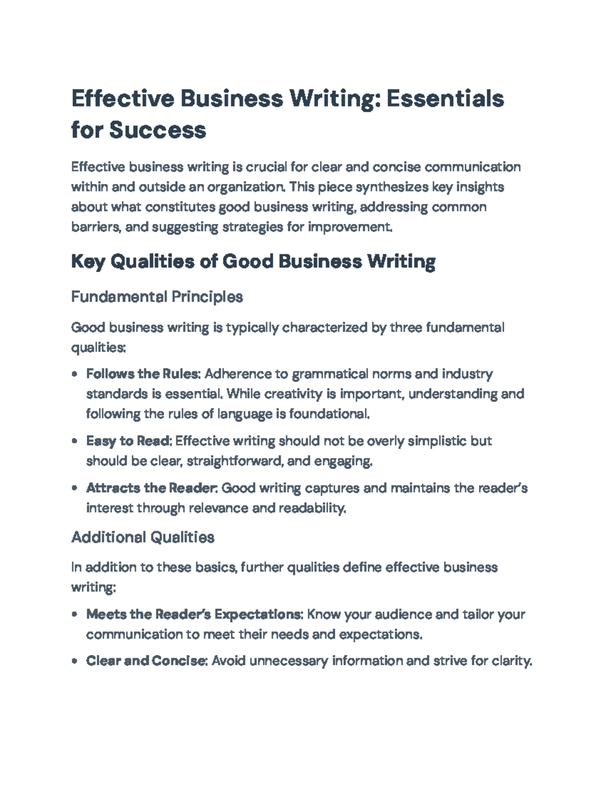 Effective Business Writing: Overcoming Barriers and Enhancing Skills ...