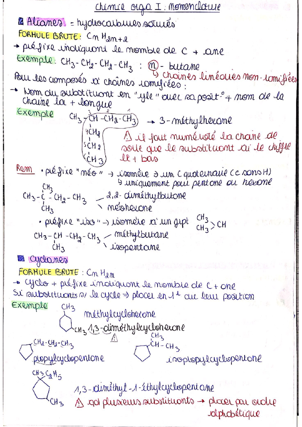 Chimie O1: Nomenclature des Hydrocarbures et Composés Organiques - Studocu