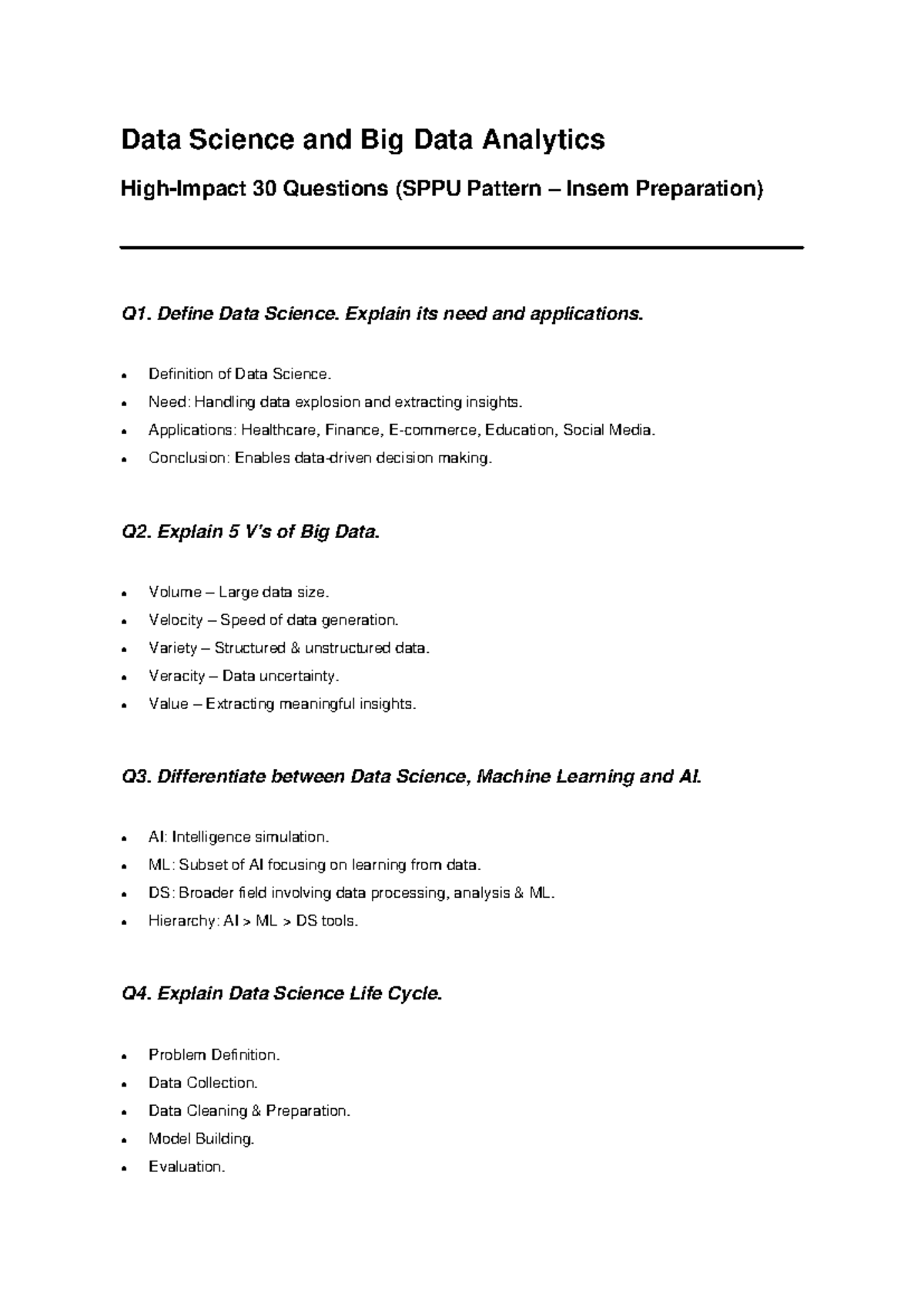 DS Big Data Insem Prep: 30 High-Impact Questions - Studocu