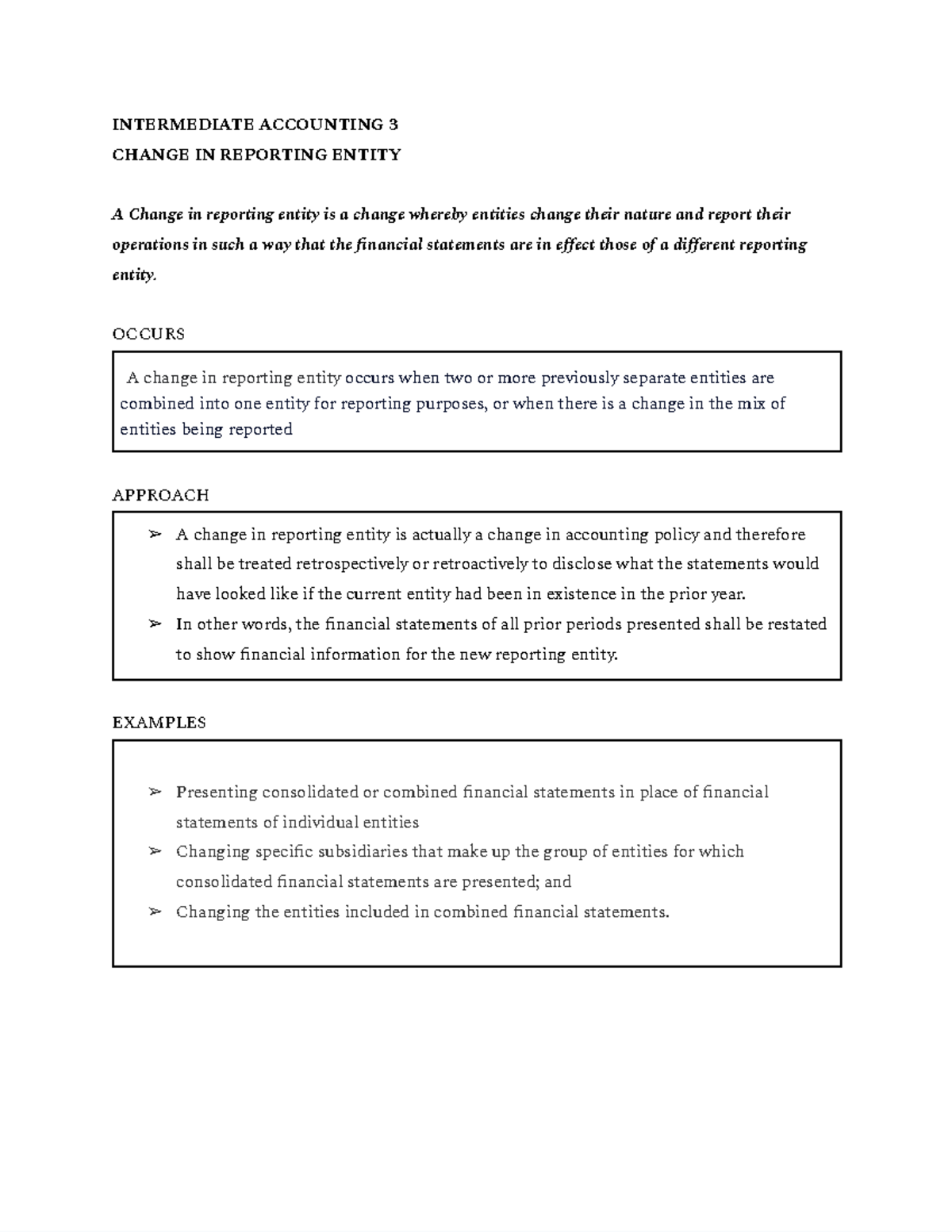 IA3 Report: Change in Reporting Entity Explained and Illustrated - Studocu