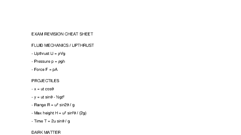 PHYSICS CHEAT SHEET: FLUID MECHANICS & DARK MATTER REVISION - Studocu