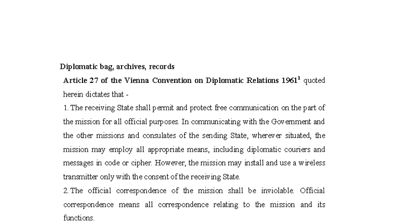 Diplomatic Bag Regulations: Insights from Article 27 of the Vienna ...