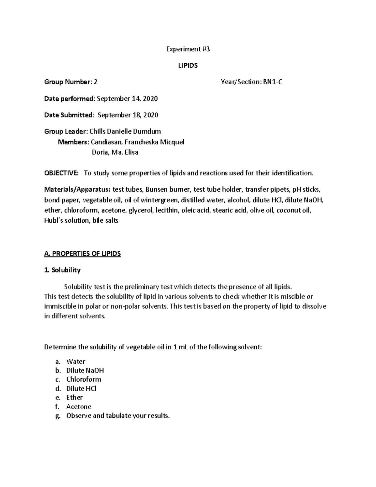 Bchem-LAB-EXP-3- Lipids - Warning: TT: undefined function: 32 Warning: TT: undefined function ...