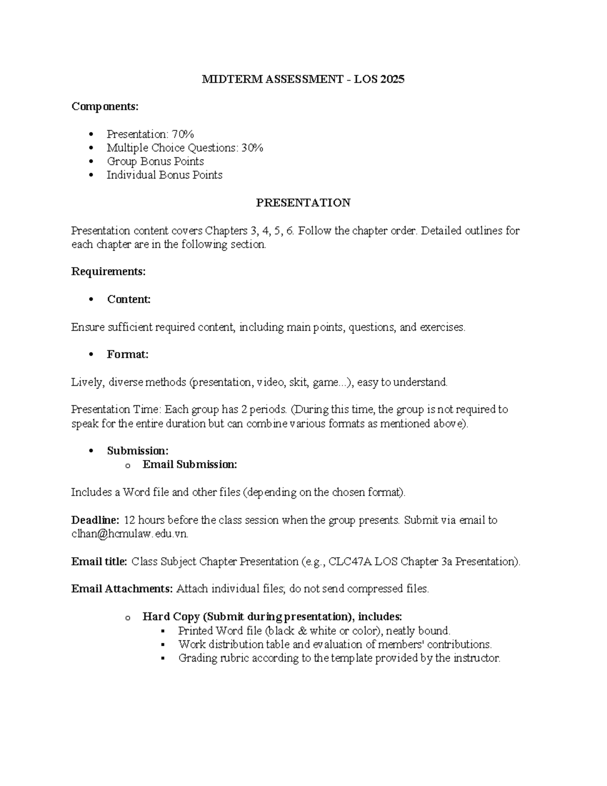 MIDTERM ASSESSMENT - LOS 2025: Presentation Guidelines & Grading Rubric - Studocu