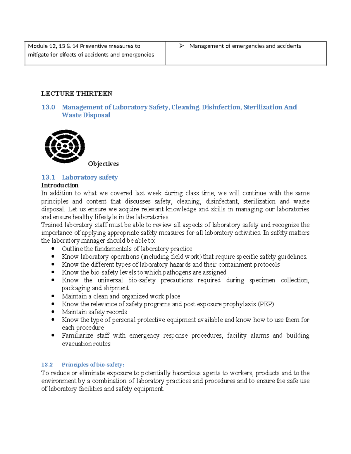 Managing Lab Safety, Cleaning, Sterilization & Waste Disposal (Modules ...