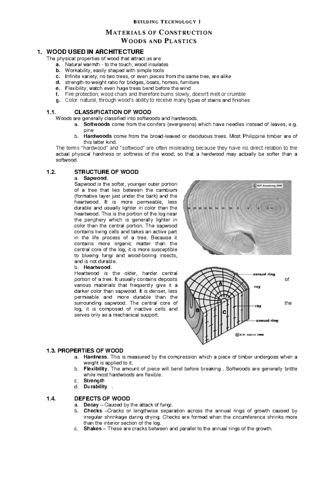 Building Technology 1: Materials of Construction - Woods & Plastics ...