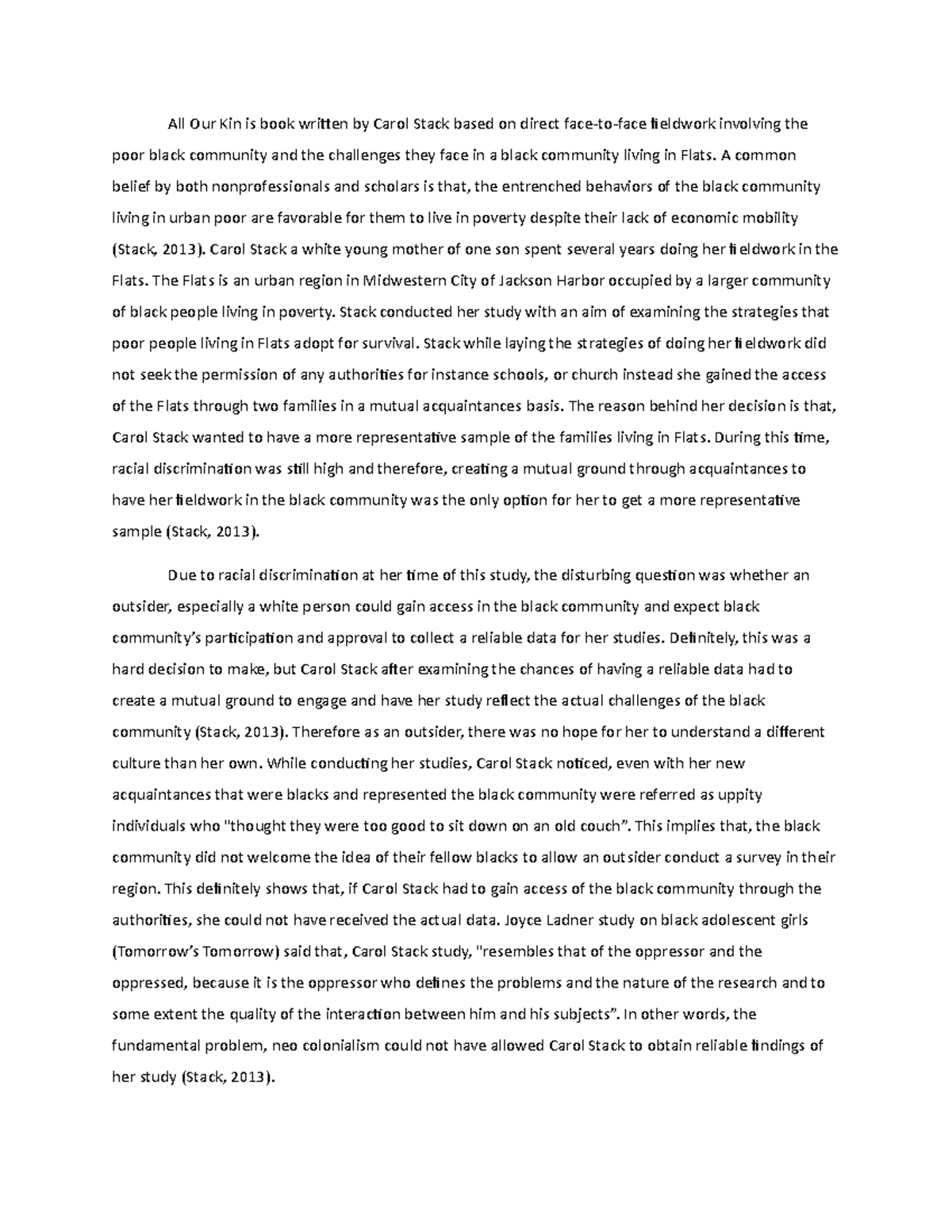 All Our Kin: A Summary of Carol Stack's Ethnographic Study - Studocu