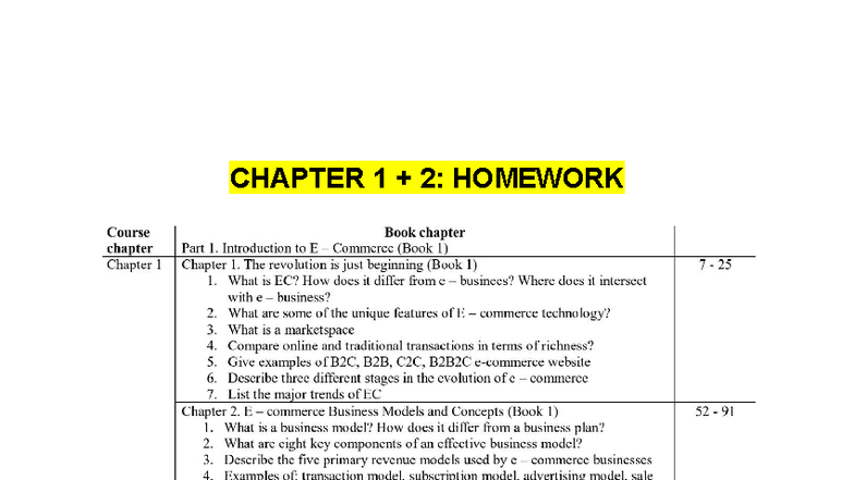 Chapter 1 & 2 E-commerce Homework Analysis - Studocu