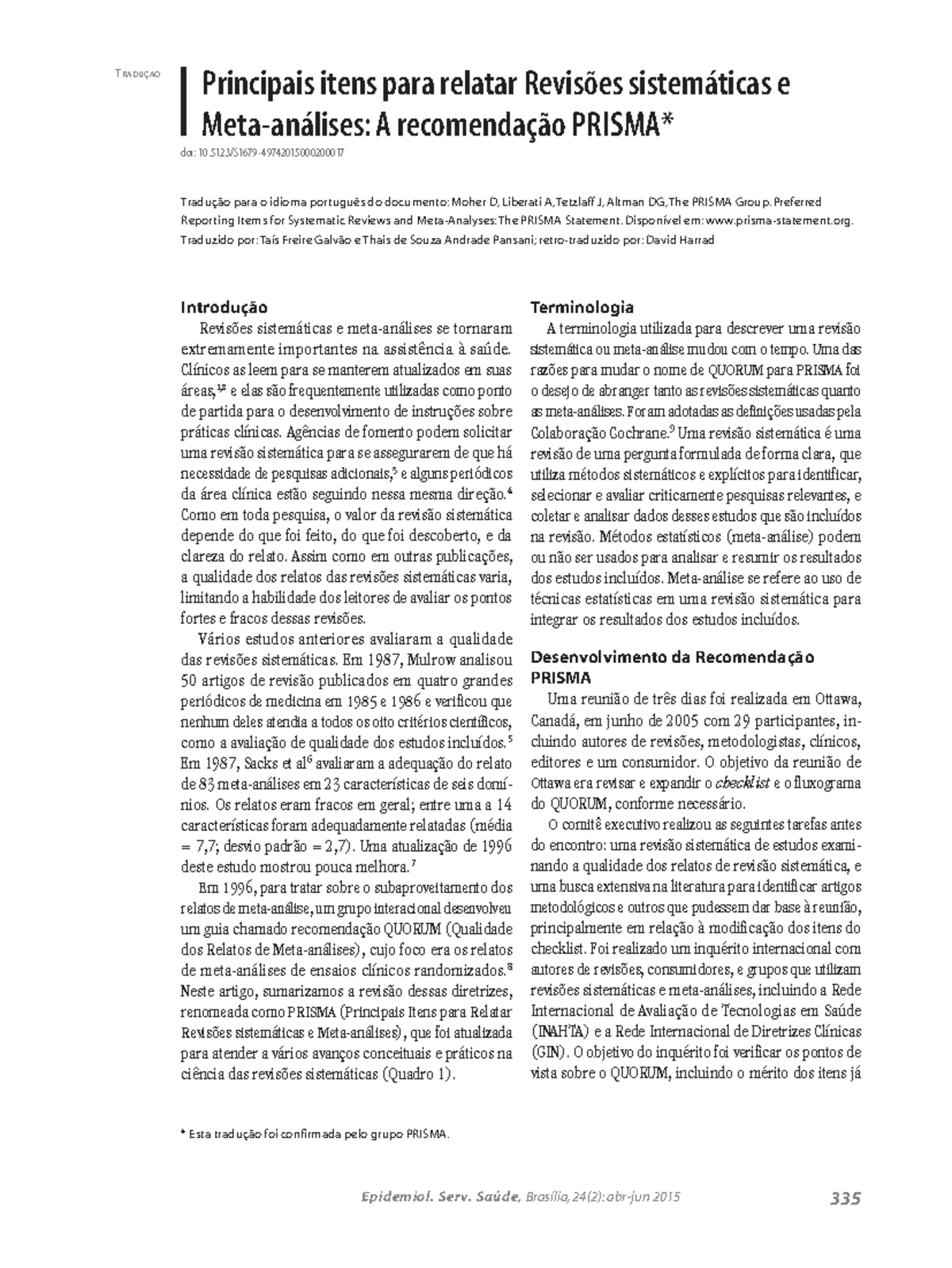 Revisão e Meta-análise: Recomendação PRISMA para Relatos Eficazes - Studocu