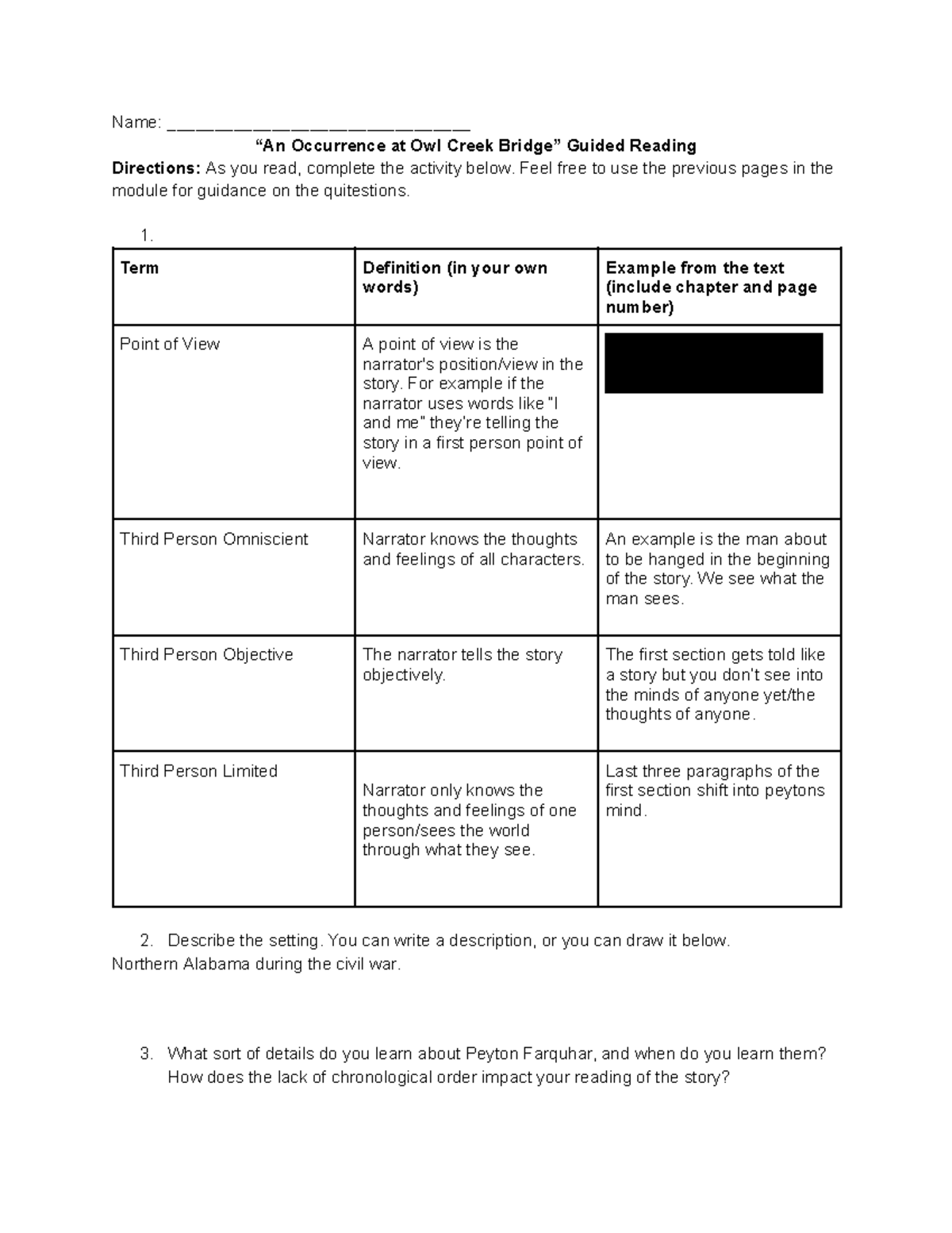 5.3 Owl Creek Bridge Guided Reading - Name ...