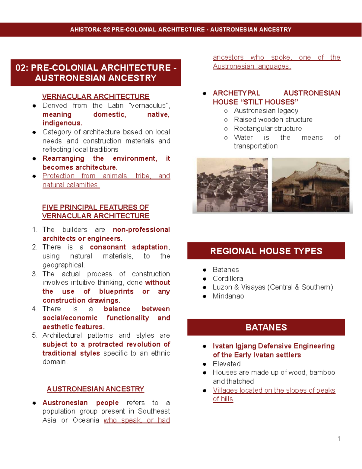 AHISTOR4: 02.1 Pre-Colonial Architecture - Austronesian Ancestry - Studocu