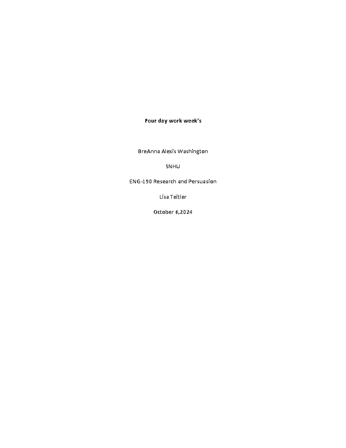 ENG-190 Four-Day Work Week Research Essay Draft - Studocu