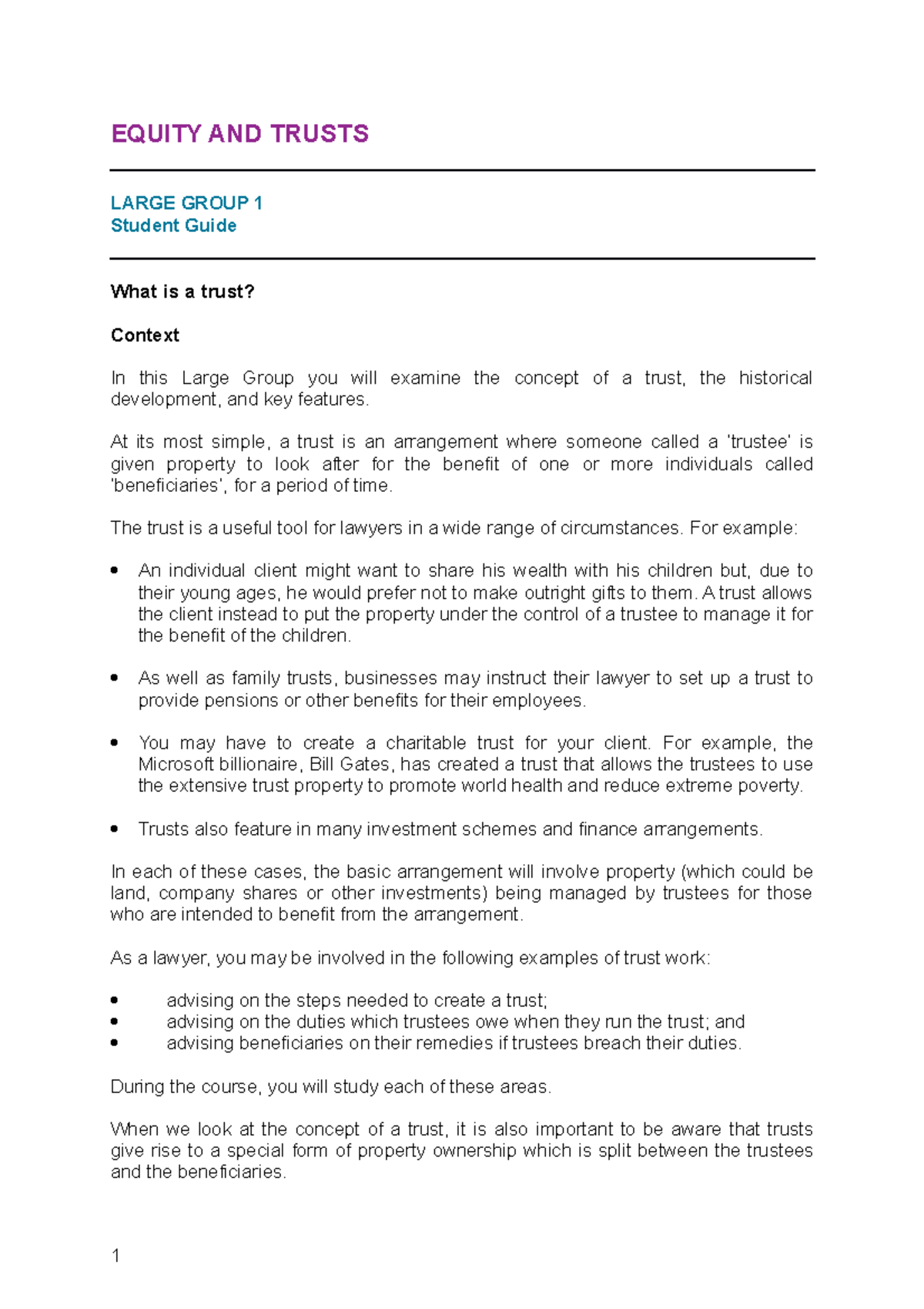 U1 - Understanding Trusts: Key Concepts and Structure Guide - Studocu