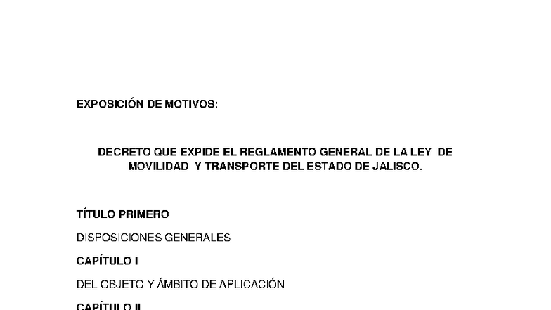 Reglamento General de la Ley de Movilidad y Transporte del Estado de Jalisco - Studocu