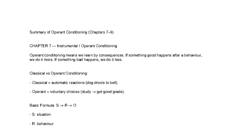 Operant Conditioning Summary (Chapters 7-9) - Studocu