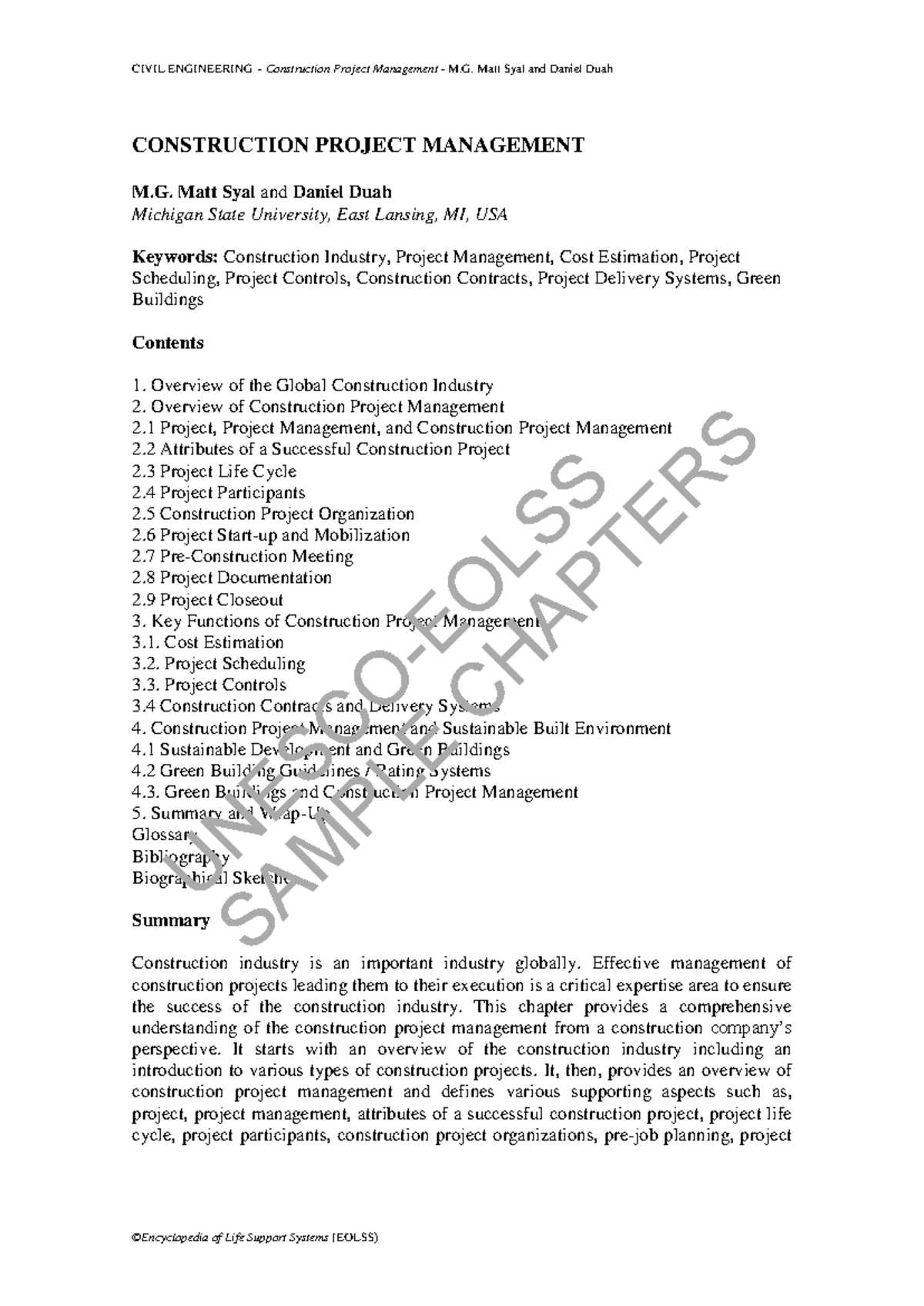 CIVIL ENGINEERING E6-37-35 Construction Project Management Overview and Key - Studocu