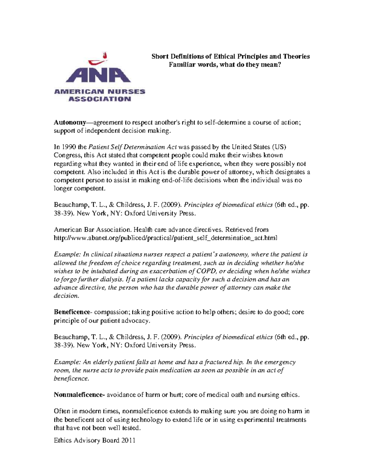 ANA Ethics Definitions: Key Principles and Theories Explained - Studocu