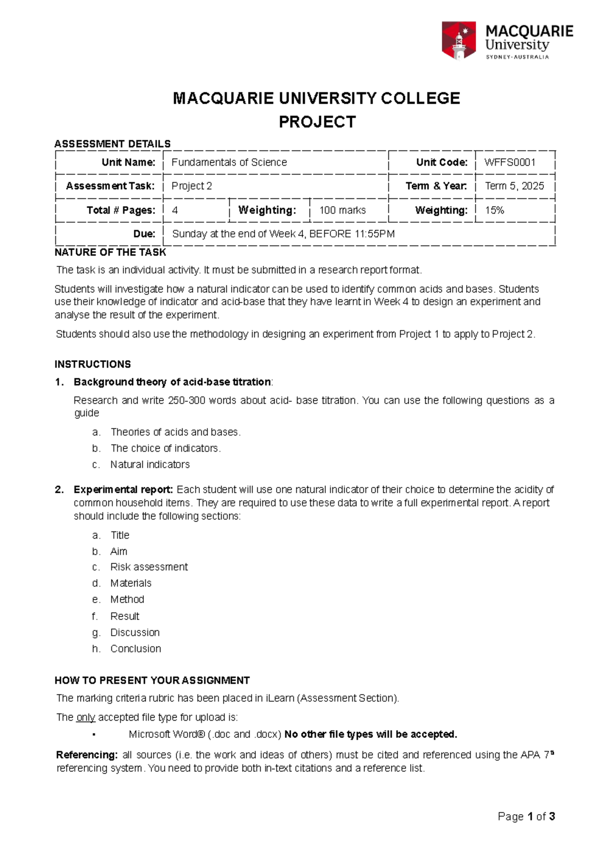 Chemistry Project 2: Natural Indicators for Acids & Bases - Studocu