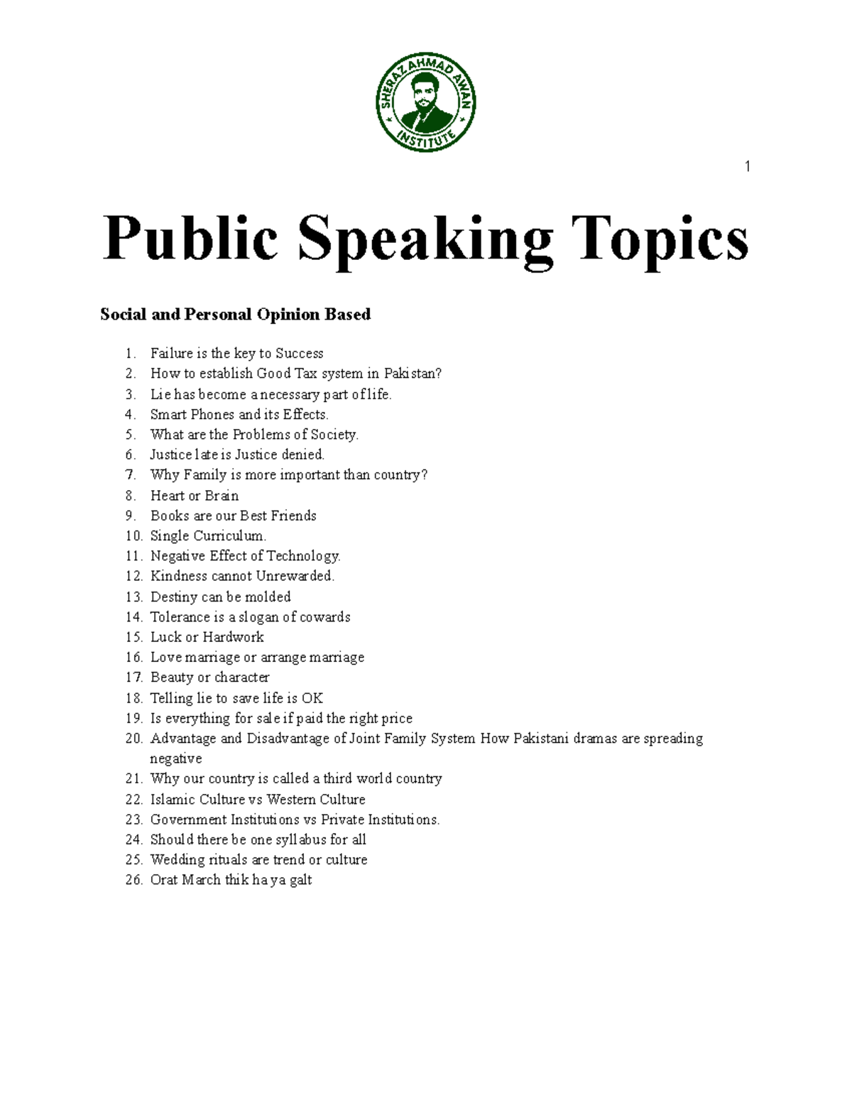 Public Speaking Topics: Engaging Issues and Views for Discussion - Studocu