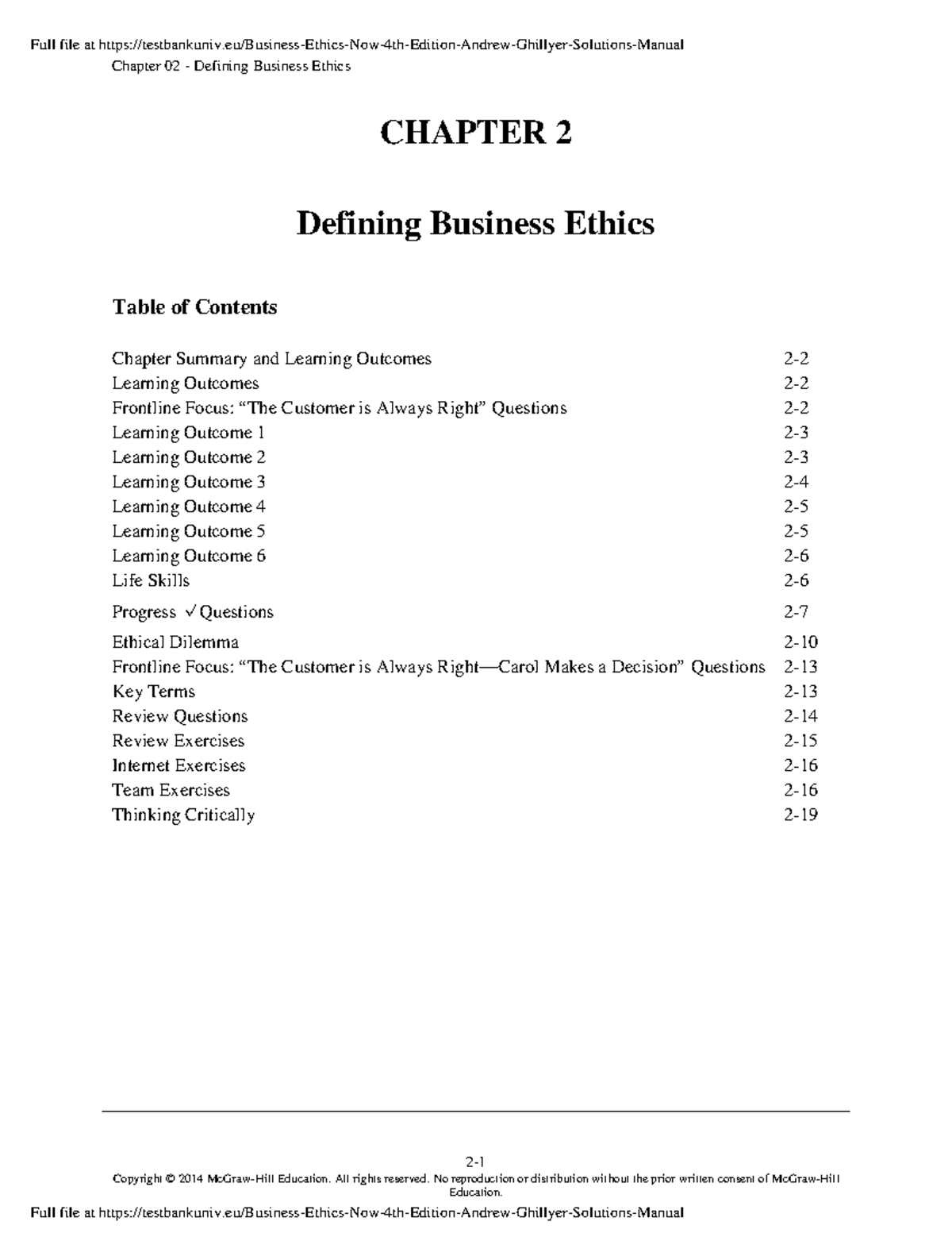 Chapter 2- Sample answer - Chapter 02 - Defining Business Ethics ...
