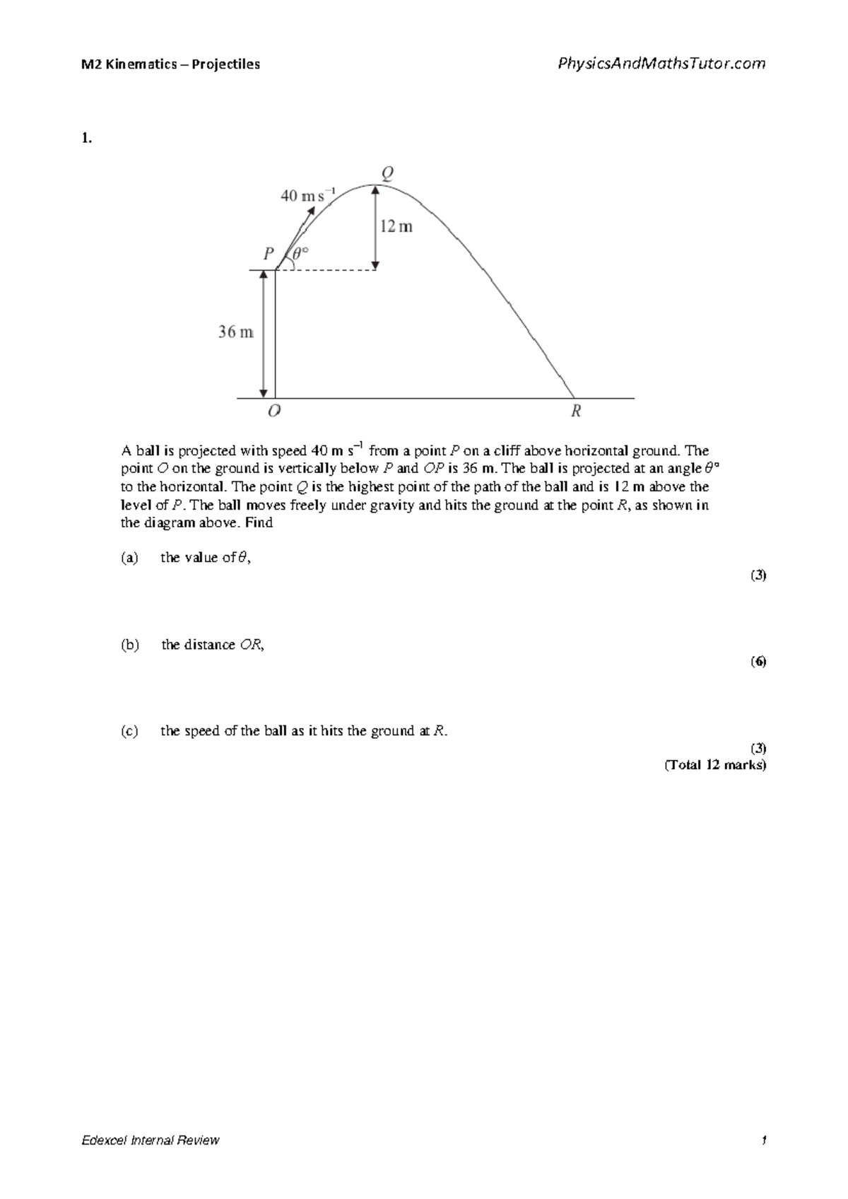 M2 Kinematics - Projectile Motion Analysis and Calculations - Studocu