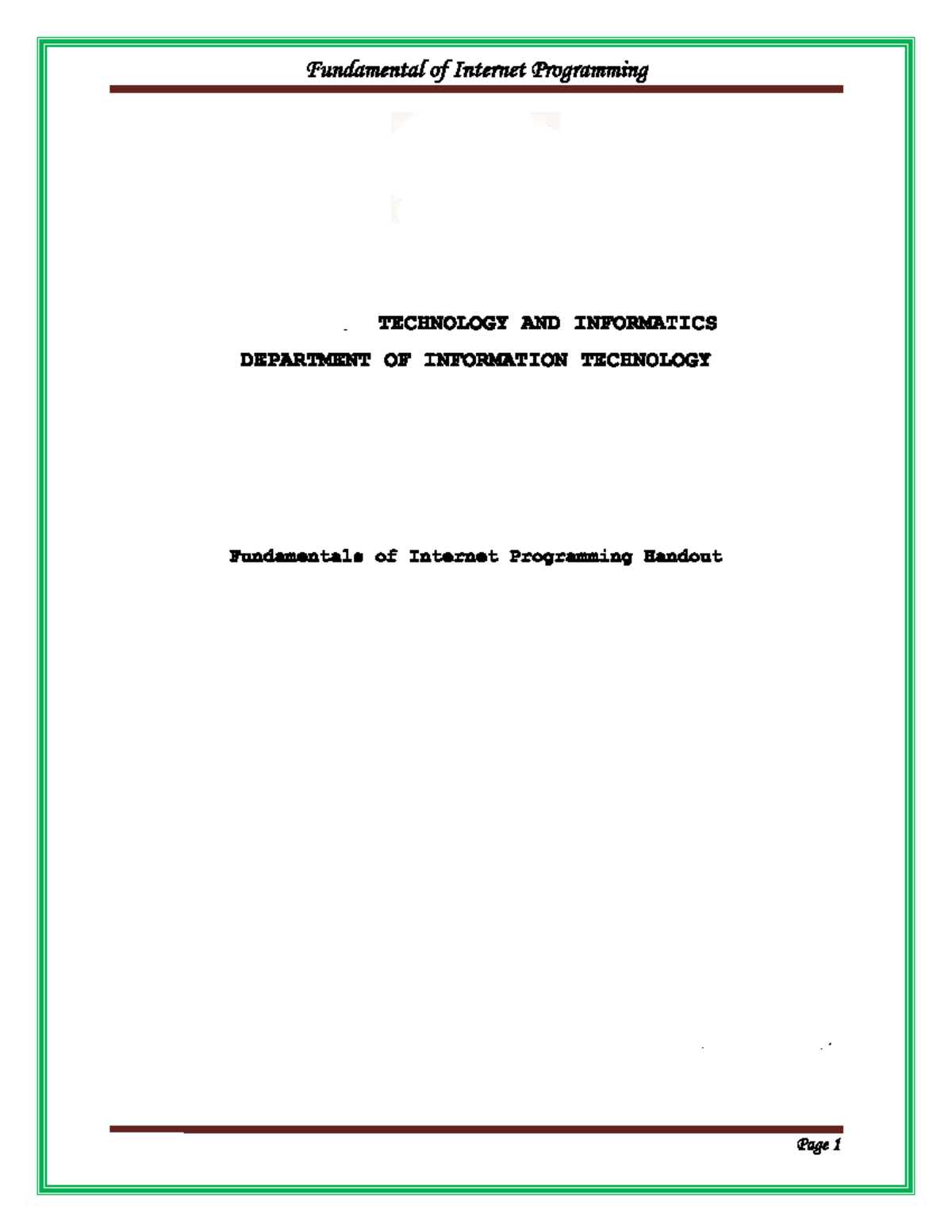 Fundamentals of Internet Programming - Chapter 1 Overview (IT101) - Studocu