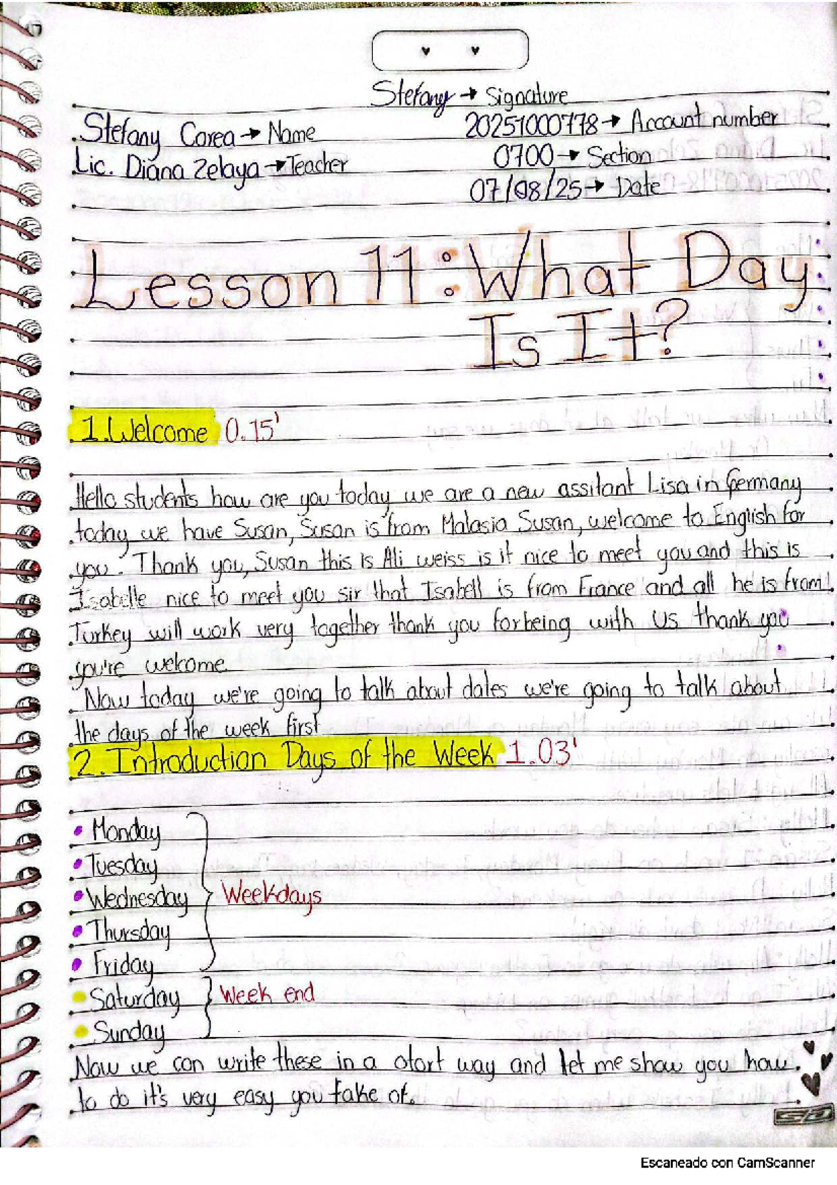 Lesson 11: Understanding Days and Dates in English (U3T3a41) - Studocu