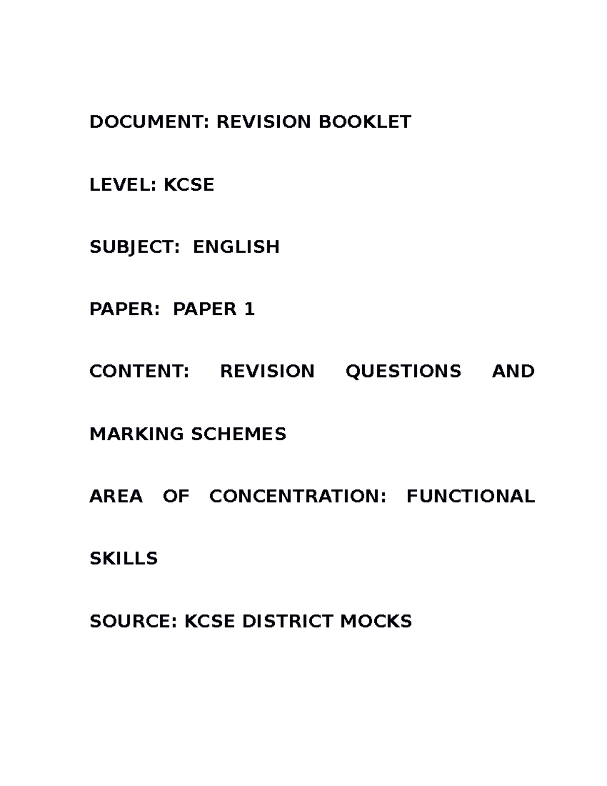 KCSE English 101/1 Paper 1 Revision: Functional Writing Guide - Studocu