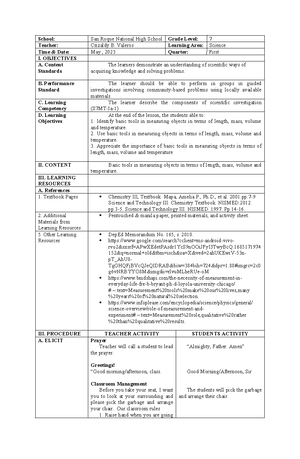 LP FOR DEMO Deped Format - School: San Roque National High School Grade ...