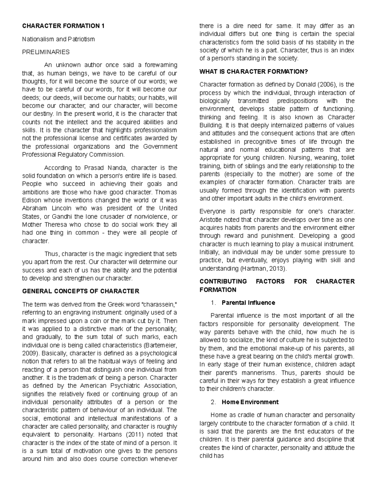 CFLM 101: Character Formation and Filipino Values - Review Notes - Studocu