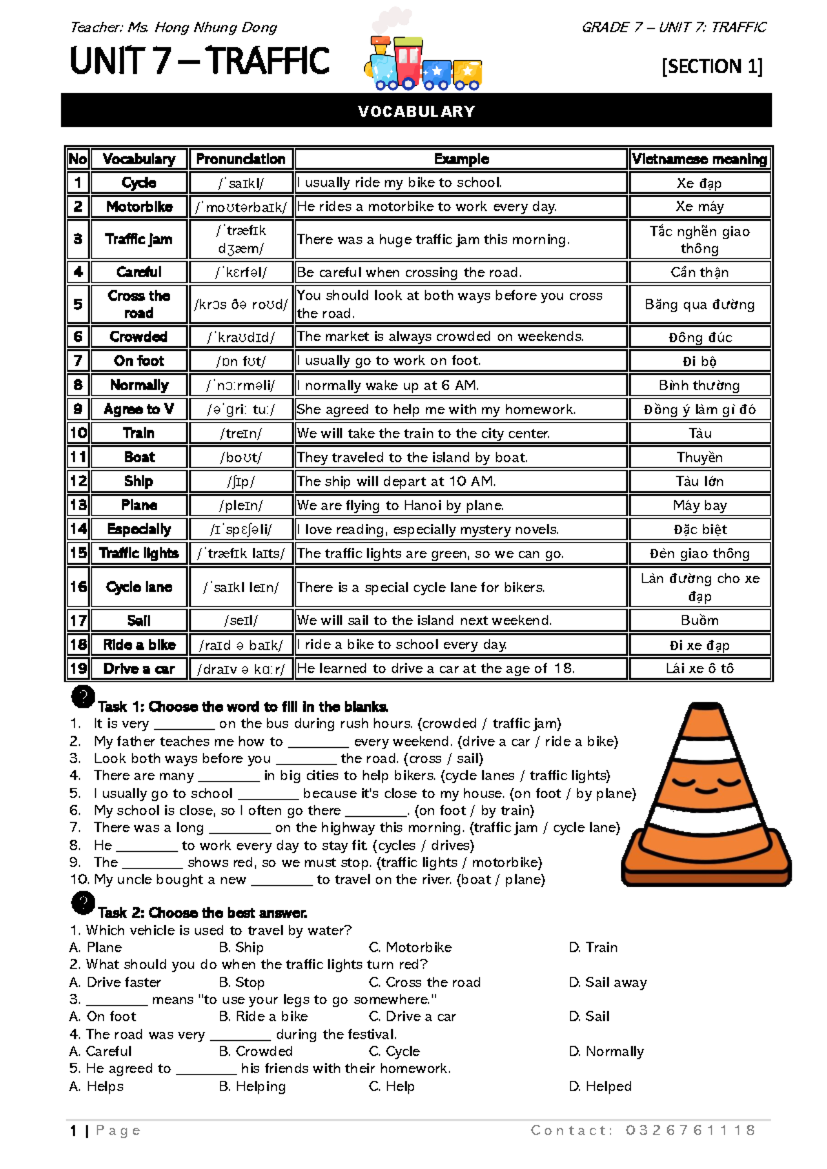 Grade 7 - UNIT 7 - Traffic - Section 1 - UNIT 7 – TRAFFIC [SECTION 1 ...