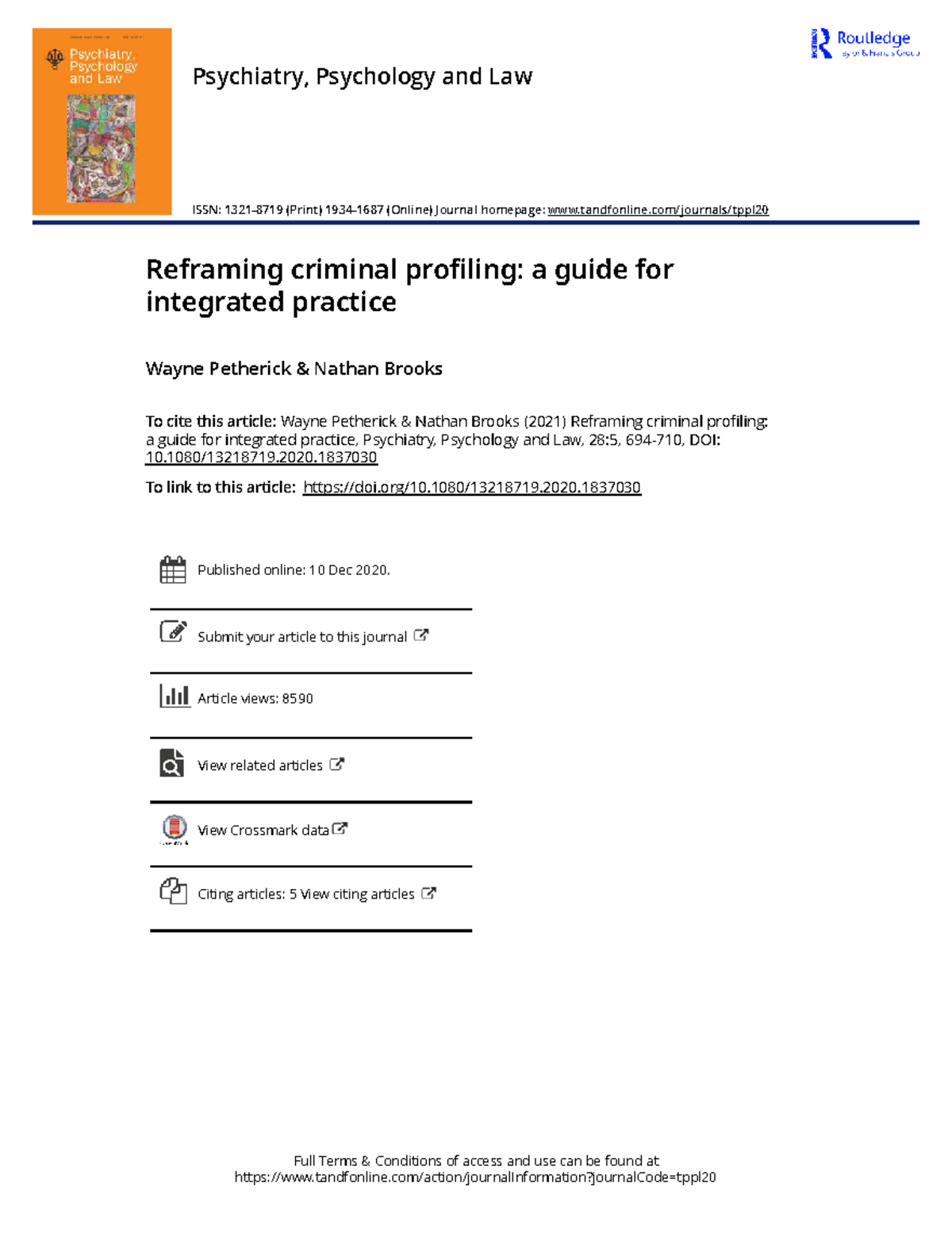 Reframing Criminal Profiling: A Guide for Integrated Practice (PSY 2021 ...