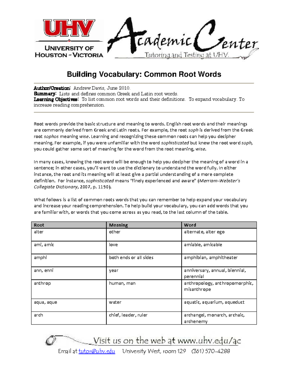 Building Vocabulary: Common Root Words (ENG 101) - Lecture Notes - Studocu