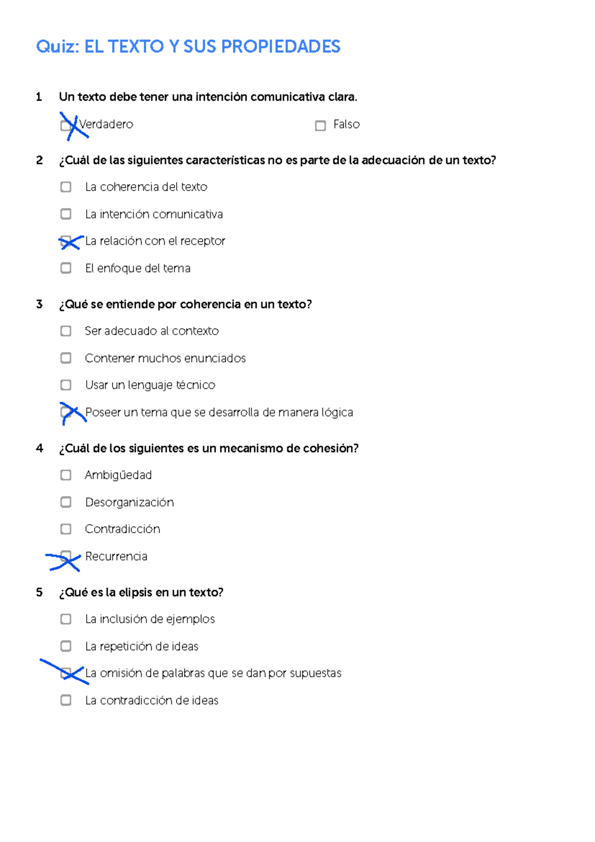 Quiz: EL TEXTO Y SUS PROPIEDADES - Examen Tipo Test - Studocu