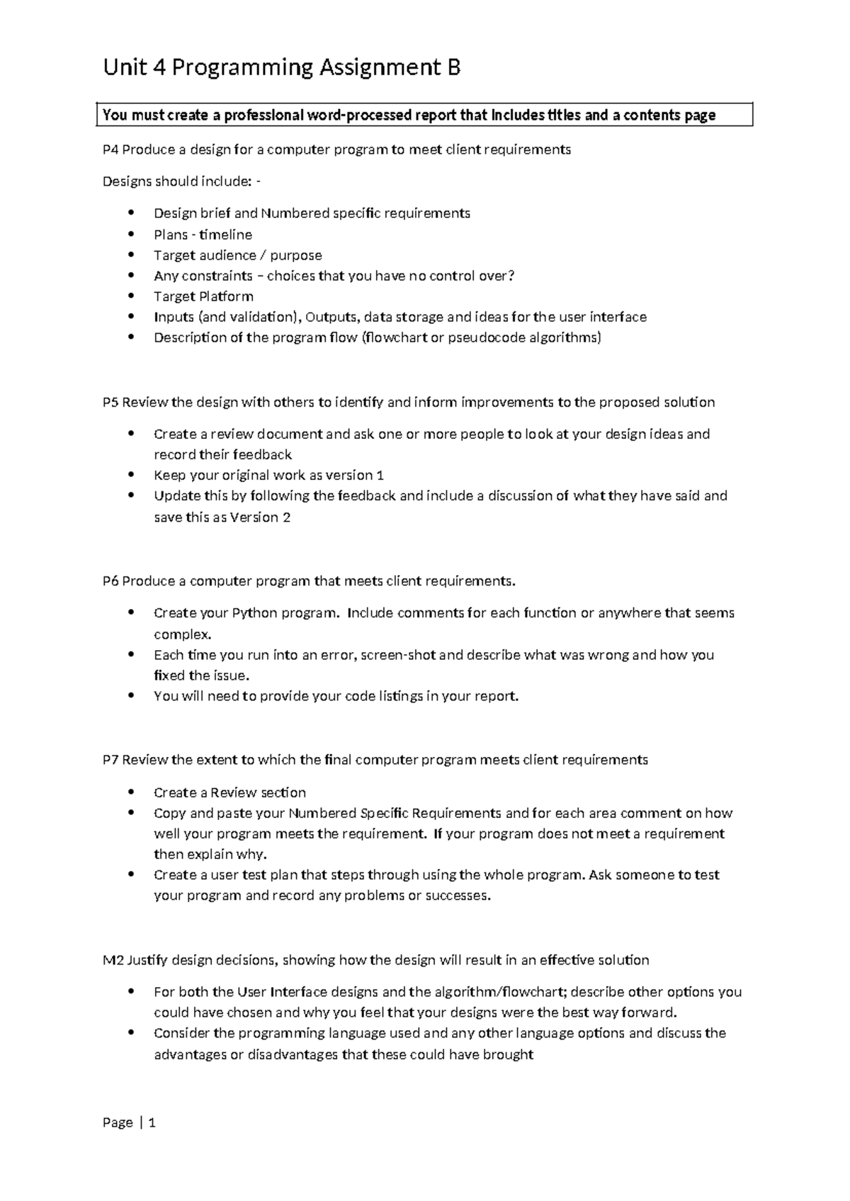 Unit 4 Programming Assignment B: Complete Guide for P4-P7 - Studocu