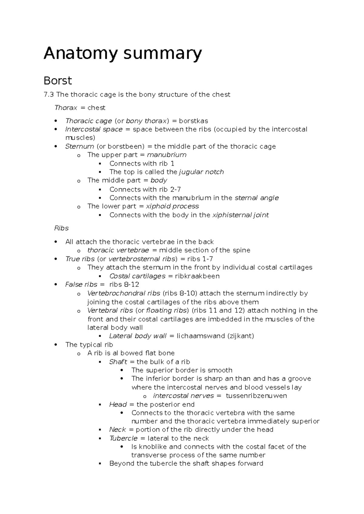 Anatomy Summary - Borst 7.3: Thoracic Cage and Respiratory System ...
