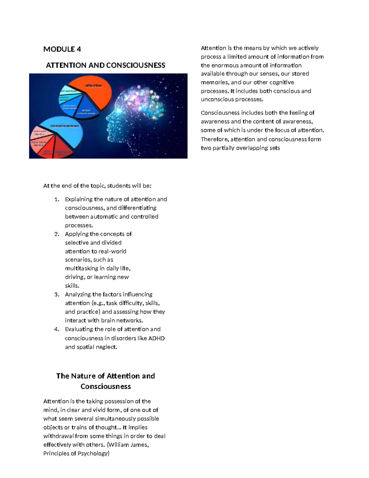 Cognitive Psychology Module 4: Attention and Consciousness Overview - Studocu
