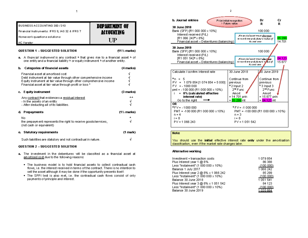 Fin Instruments Homework Solutions - 1 BUSINESS ACCOUNTING 300 ...