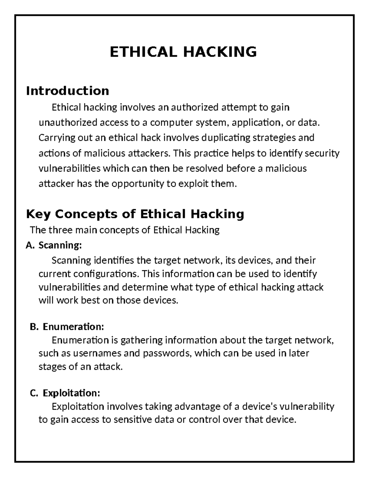 EH - Ethical Hacking Notes: Key Concepts and Techniques - Studocu