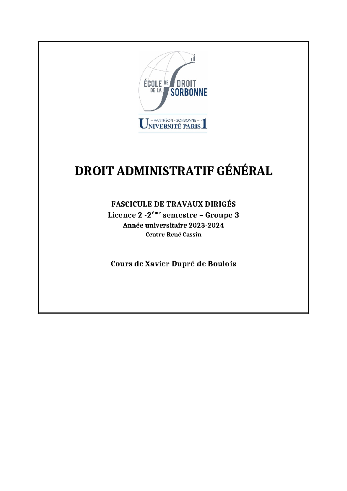 Fascicule TD - Droit Administratif - L2 Gr3 - Sem 2 - 2023-2024 - X ...