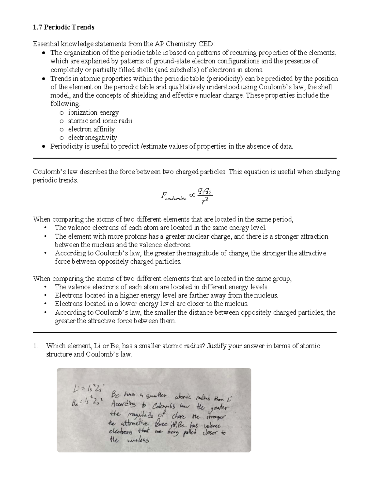 1.7-1.8 Periodic Trends & Valence Electrons - AP Chemistry Notes - Studocu