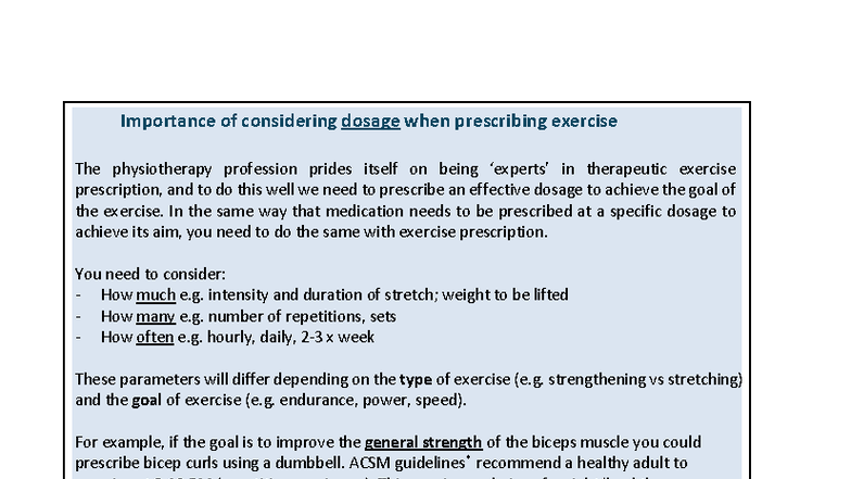 The Importance of Dosage in Exercise Prescription (PT 101) - Studocu