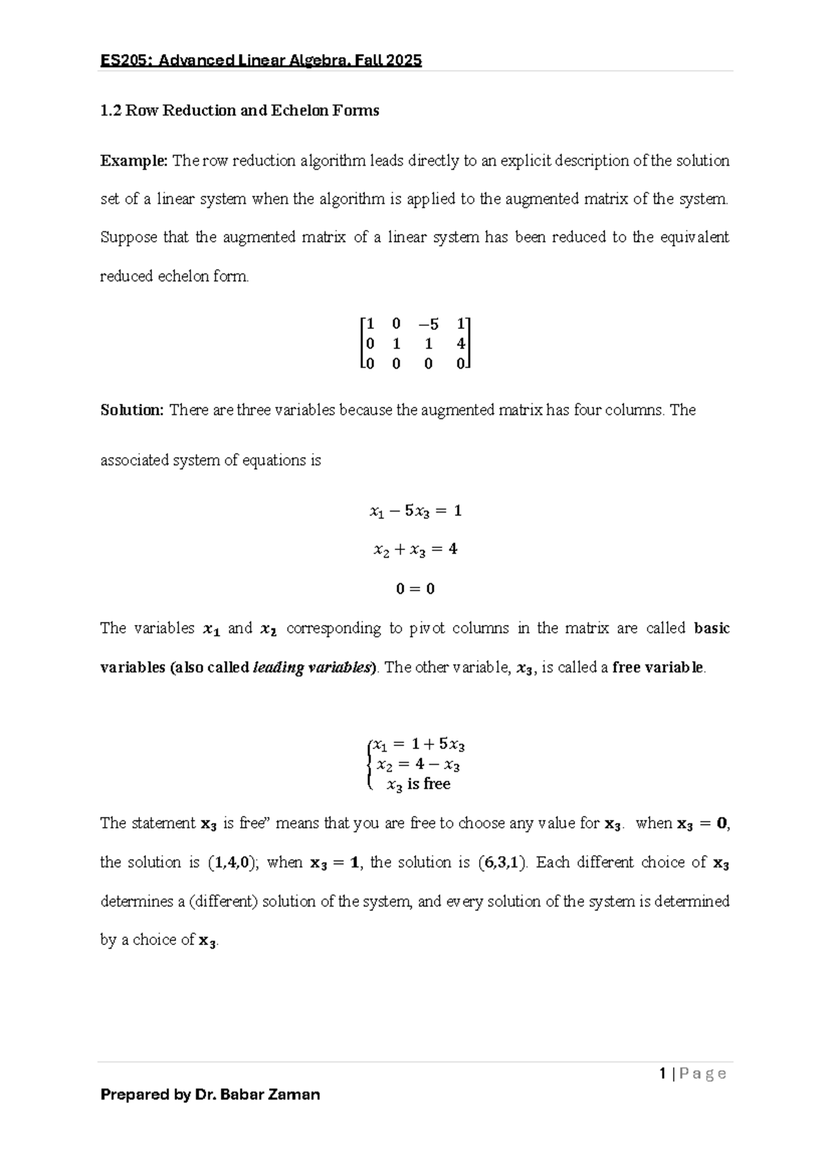 ES205: Advanced Linear Algebra, Fall 2025 - Inconsistent Systems & Pivot - Studocu