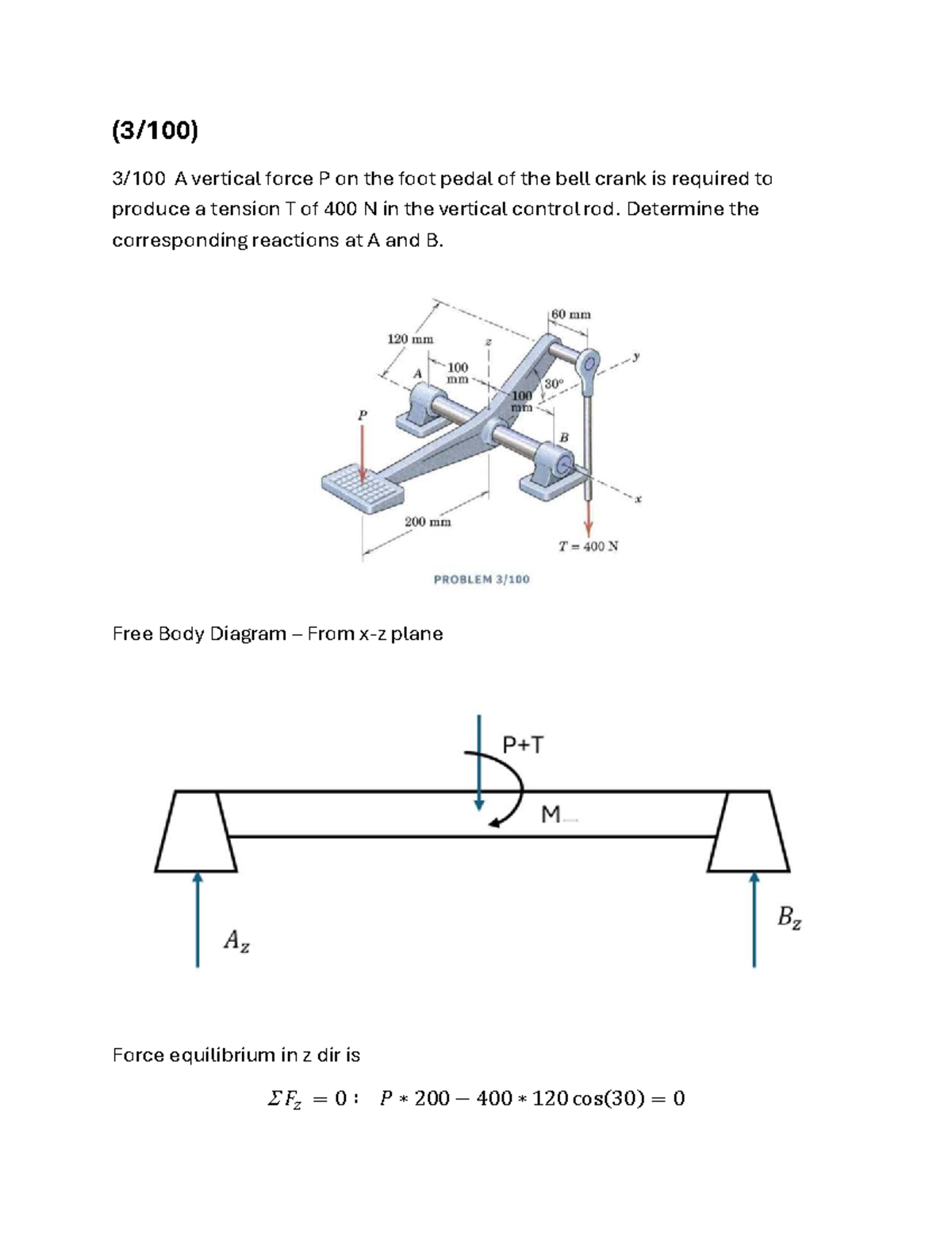 Statics Meriam 3.100: Force Equilibrium & Reactions Analysis - Studocu