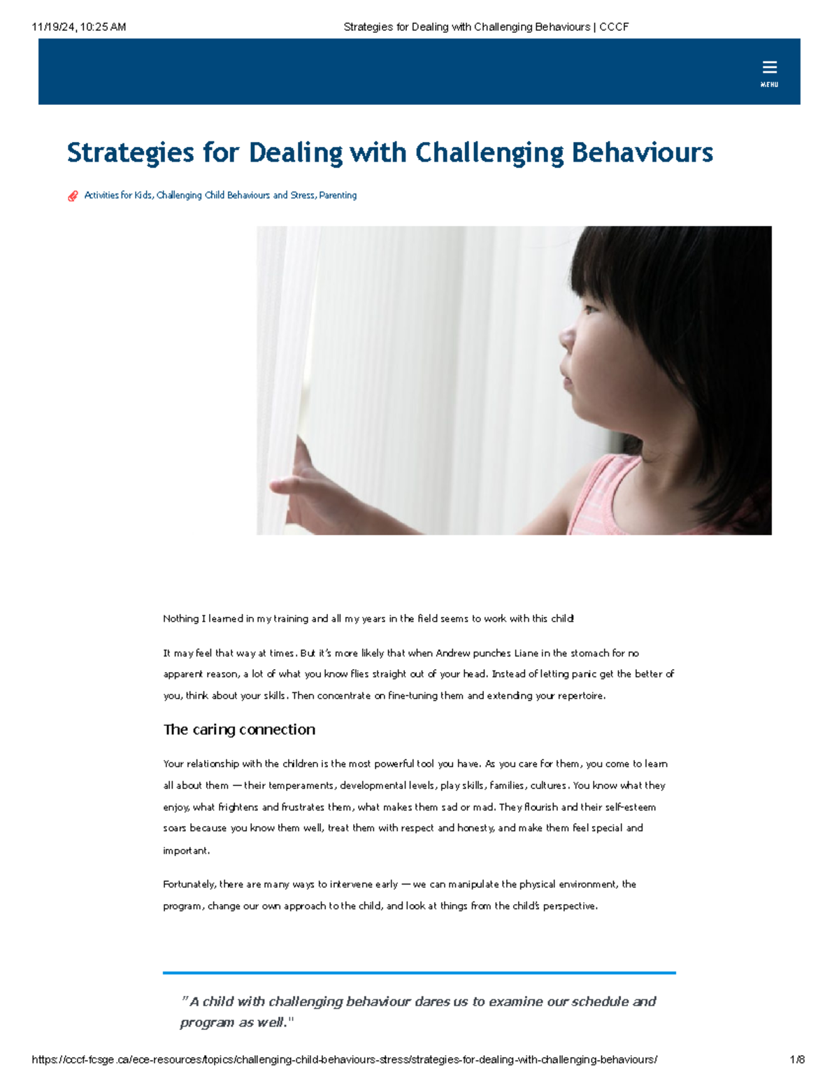Strategies for Dealing with Challenging Behaviours CCCF module 5 source ...