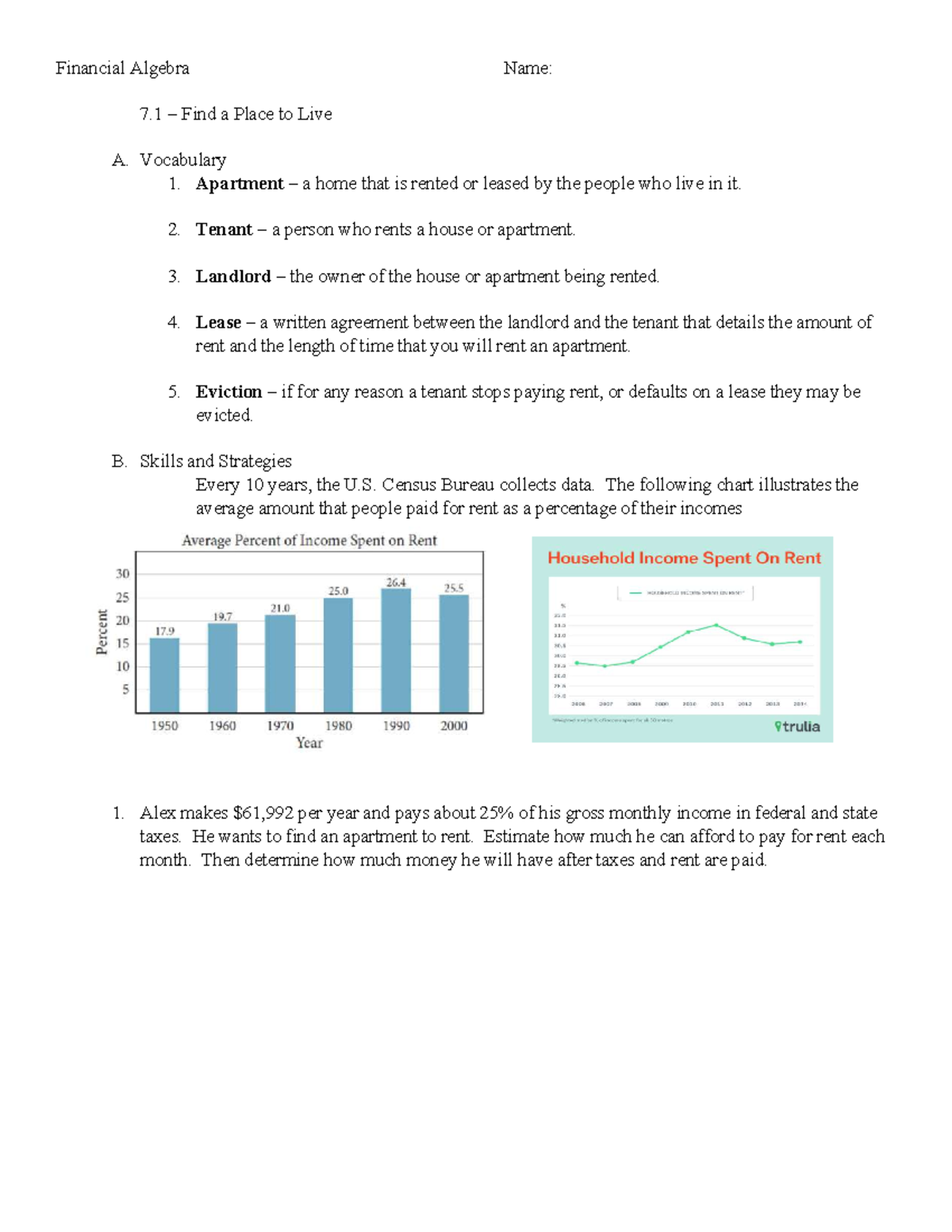 Financial Algebra (FA 101) - 7.1 Finding a Place to Live Notes - Studocu