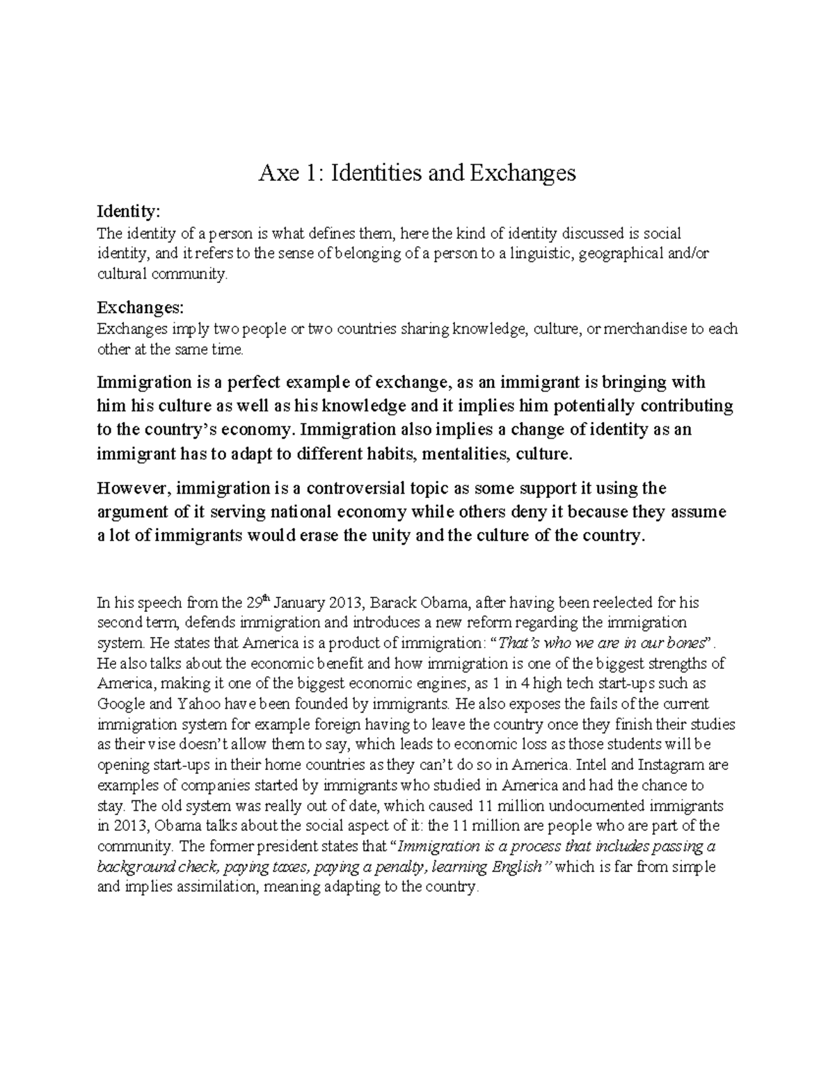 Axe 1: Identities and Exchanges - Immigration and Social Identity TDC ...