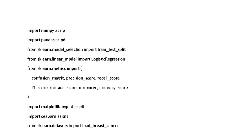 Practical 3 - ML P3: Logistic Regression & Model Evaluation - Studocu