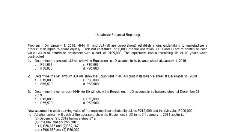 Joint-Arrangement Activity - Updates in Financial Reporting Problem 1 ...