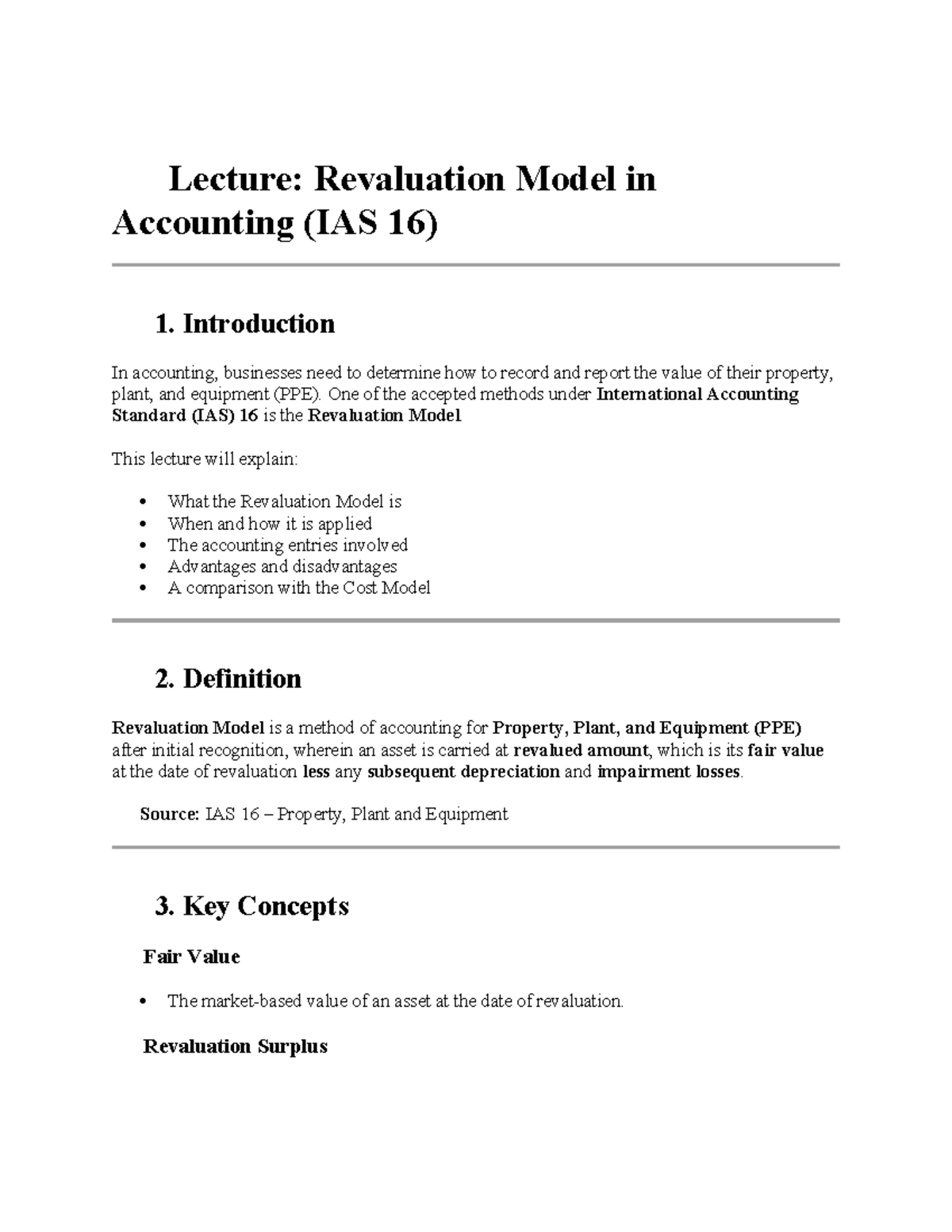 Lecture: Revaluation Model in Accounting (IAS 16) Overview - Studocu